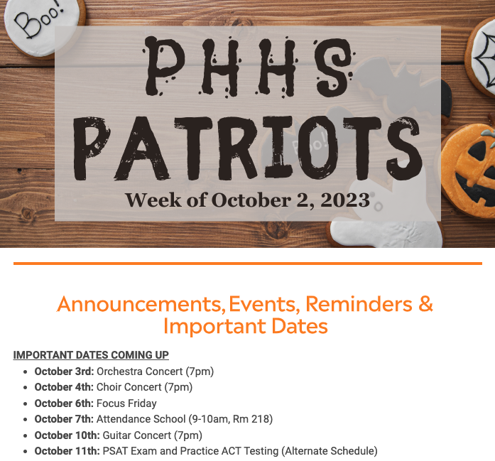 PHHS Newsletter: October 2 - 7 | Providence Hall High School